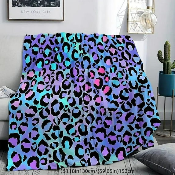 Colorful Leopard Print Flannel Blanket, Leopard Pattern Blanket, Soft ...