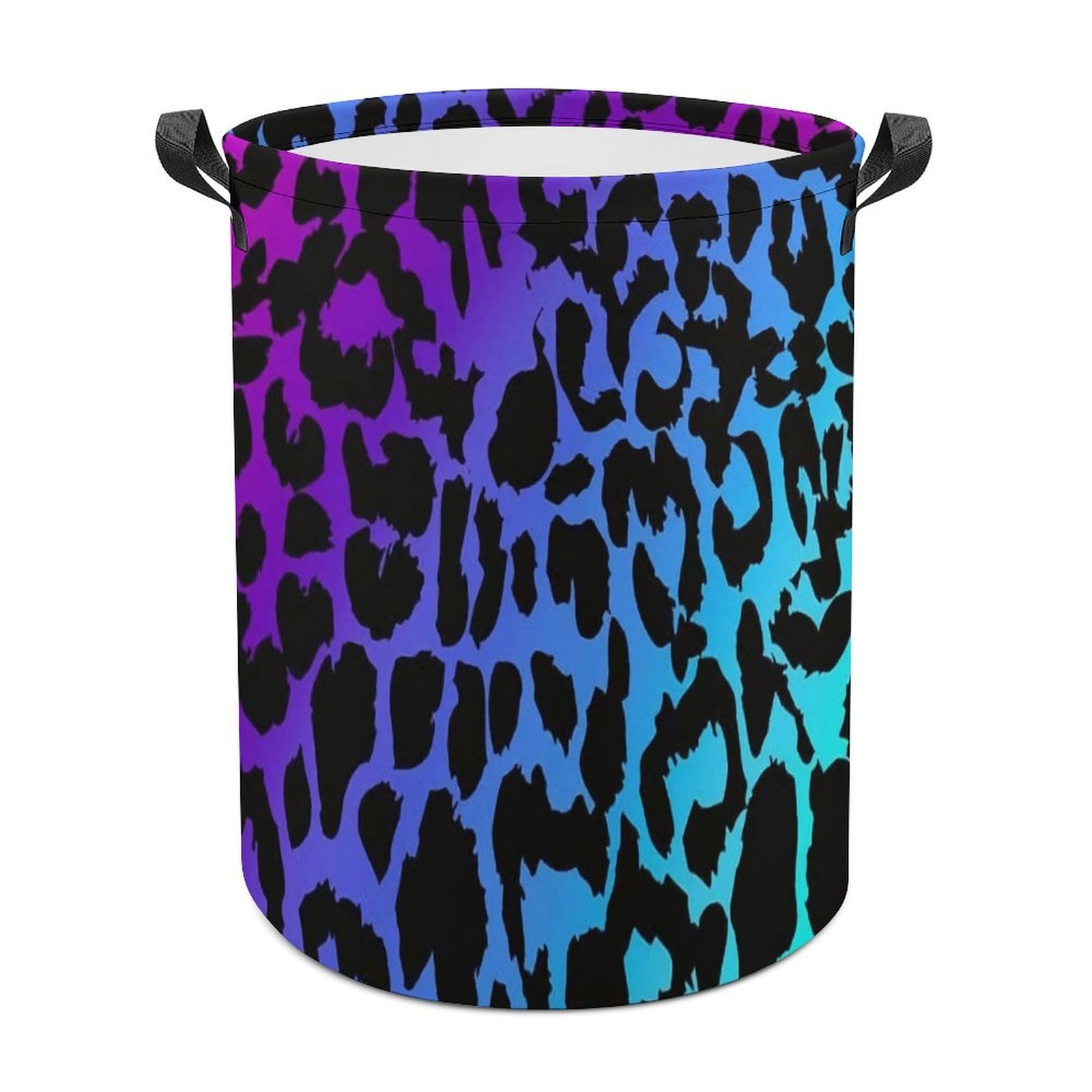 Colorful Leopard Print Laundry Bag, Collapsible Round Laundry Hamper ...
