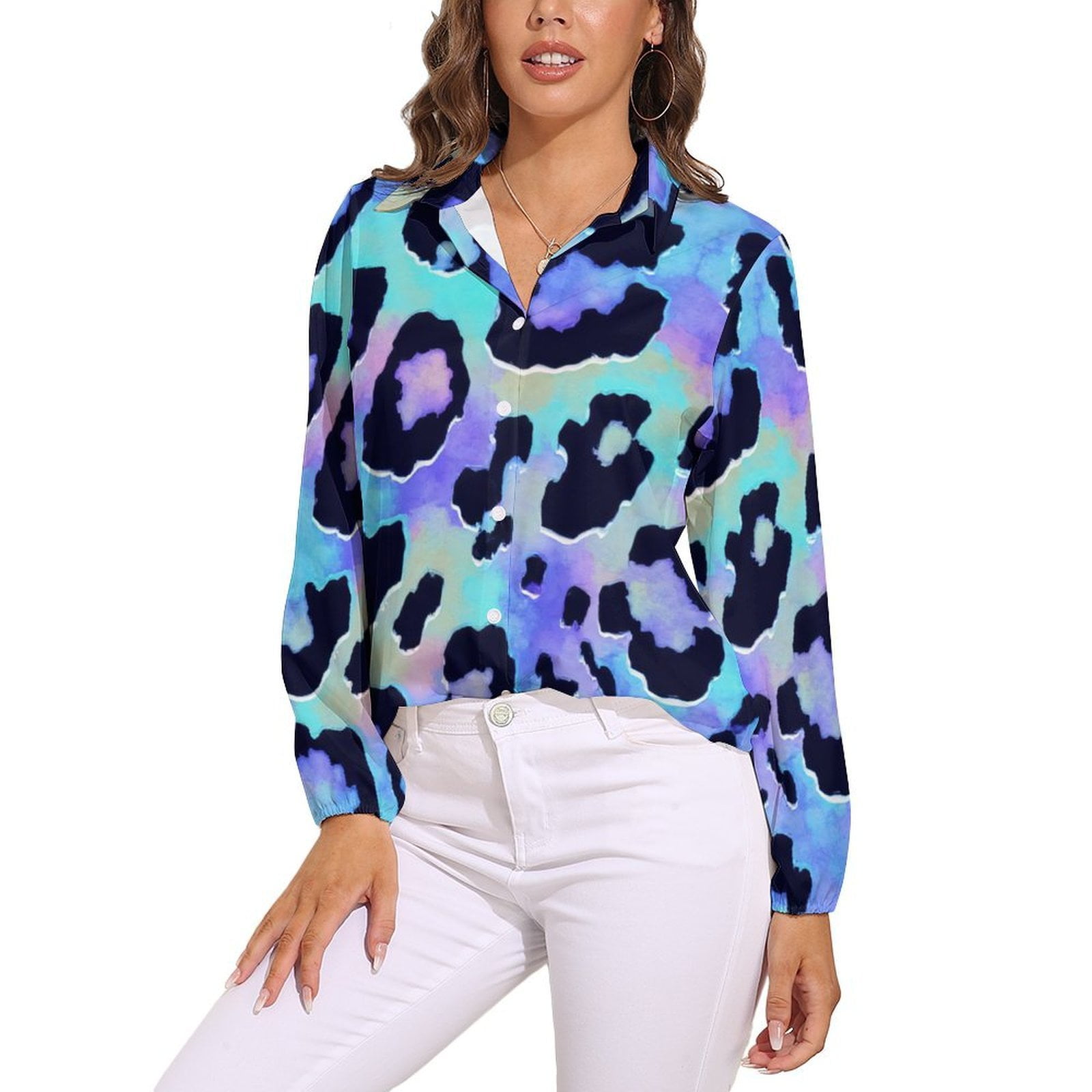 Colorful Leopard Print Pattern Blouse Ladies Shirts Floral Print Retro ...