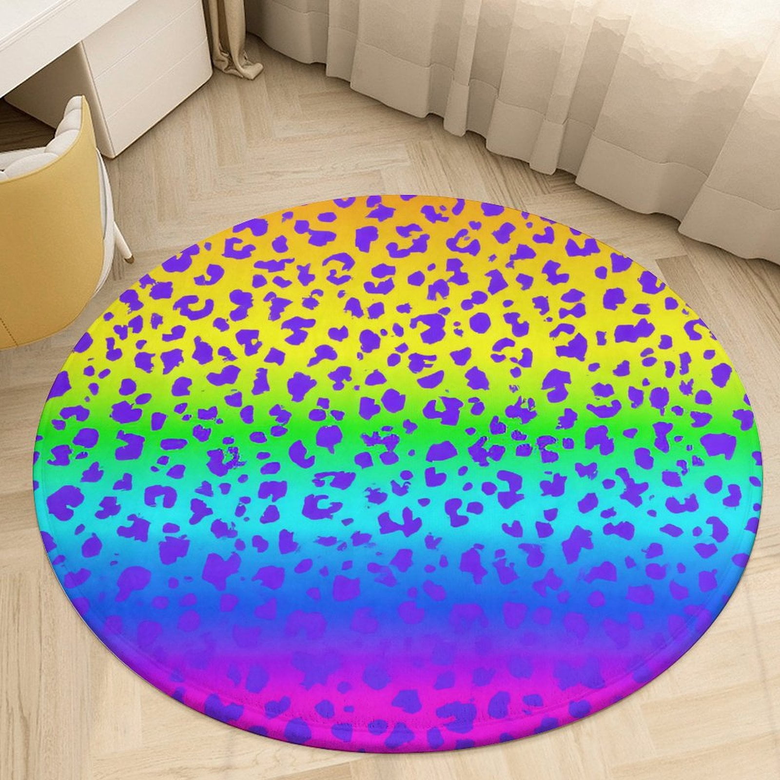 Colorful Leopard Print Pattern Round Area Rugs for Bedroom Living Room, 5FT Soft Indoor Circle ...