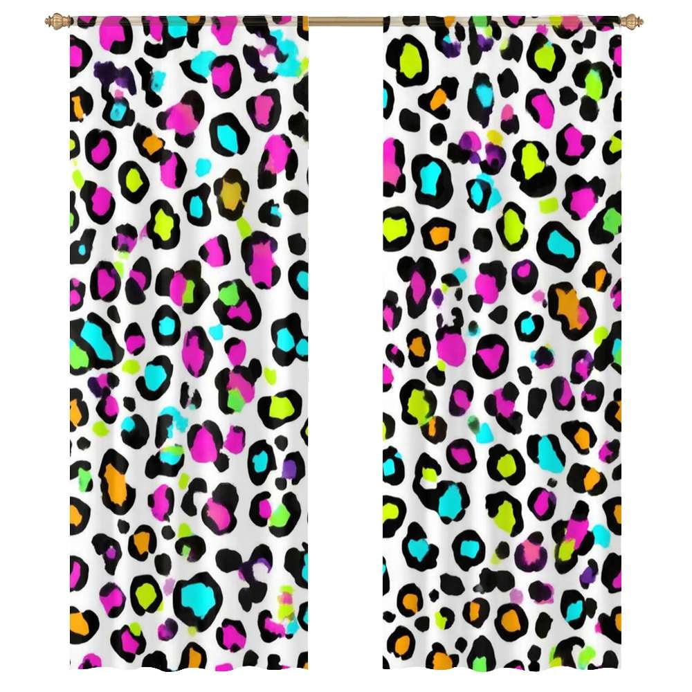 Colorful Leopard Print Pattern Tulle Curtains For Living Room Chiffon ...