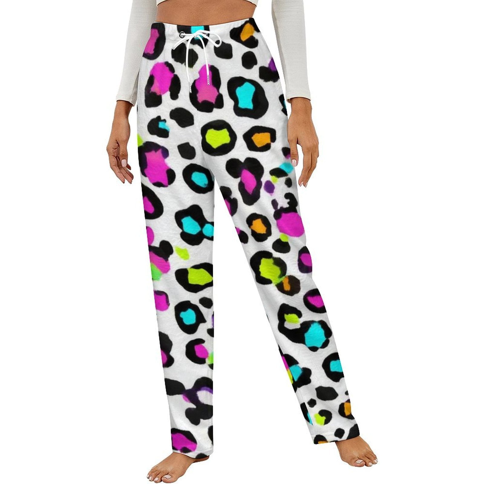 Colorful Leopard Print Pattern Winter Female Pants Flannel High Waist ...