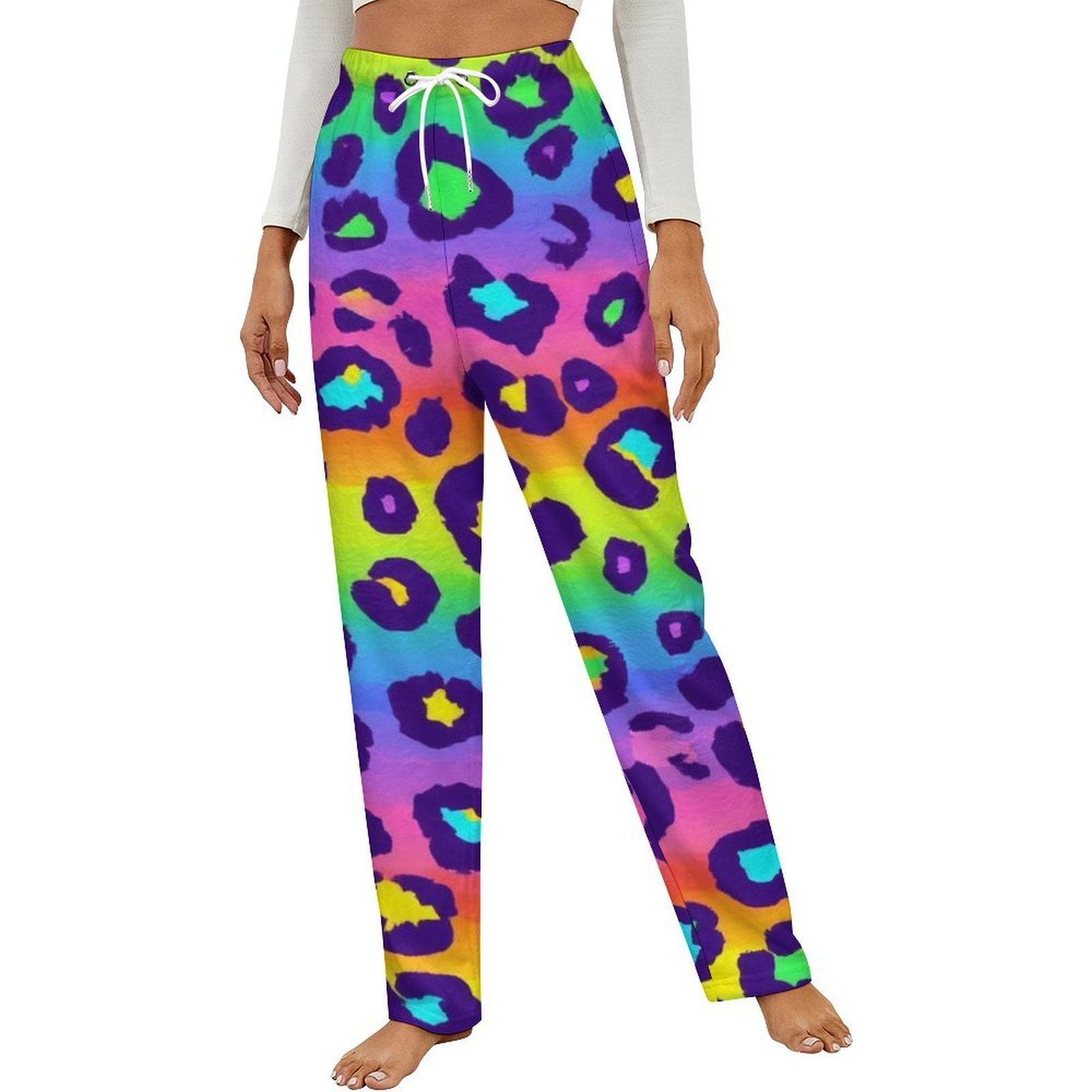 Colorful Leopard Print Pattern Winter Female Pants Flannel High Waist ...
