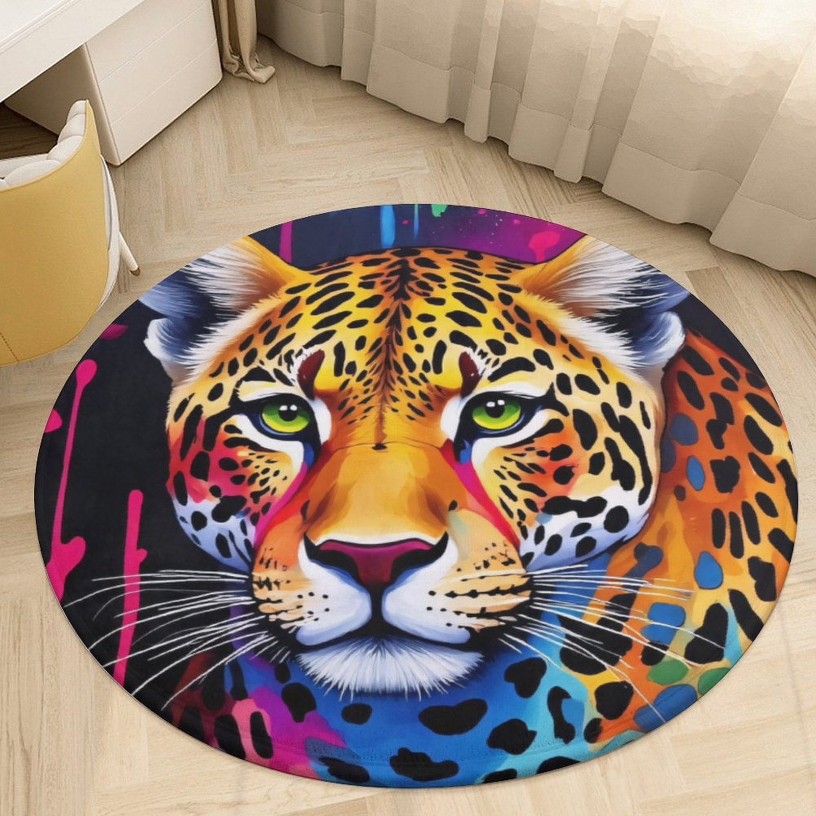 Colorful Leopard Print Round Area Rugs for Bedroom Living Room, 6FT ...