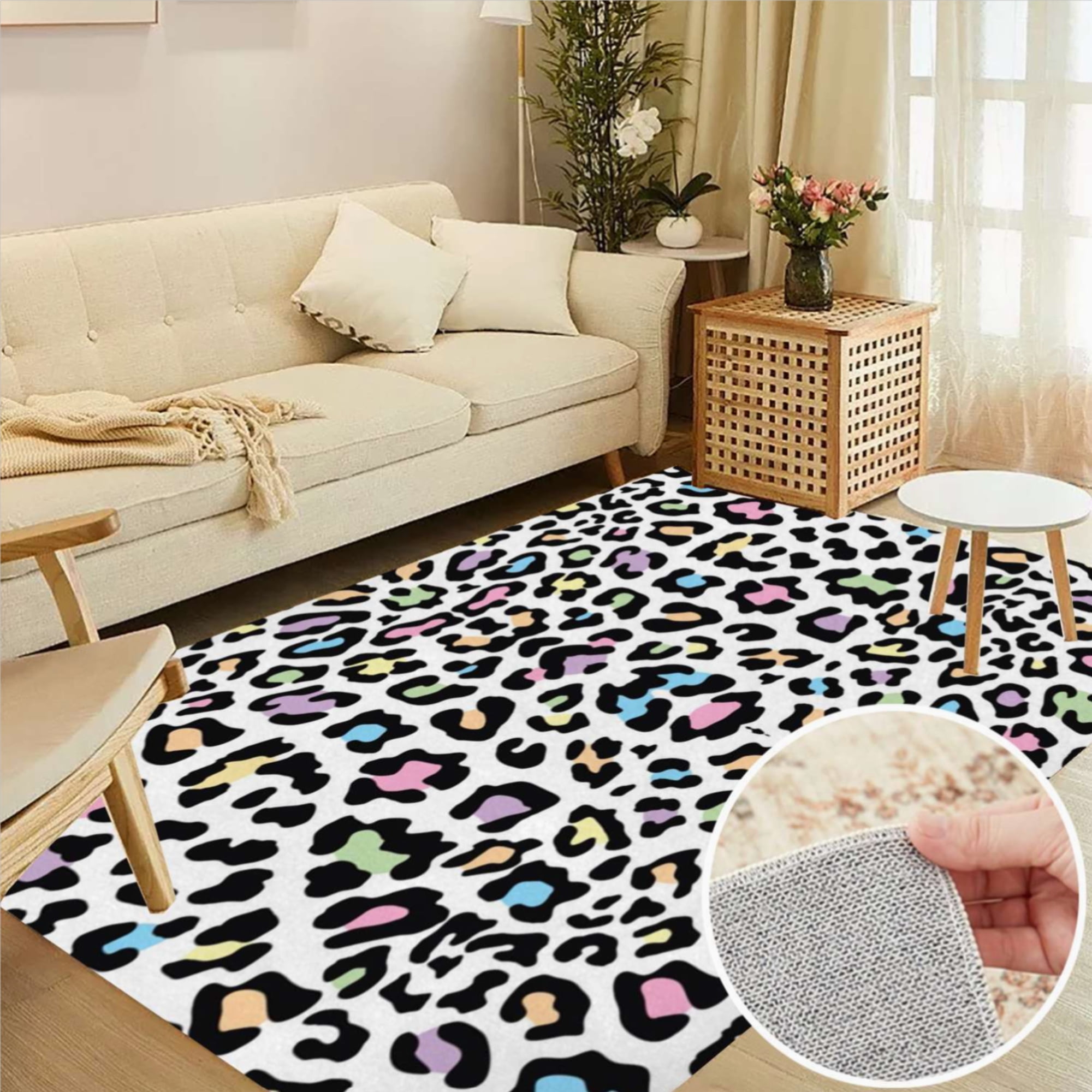 Colorful Leopard Print Soft Large Area Rugs Washable Rug With Non-Slip ...