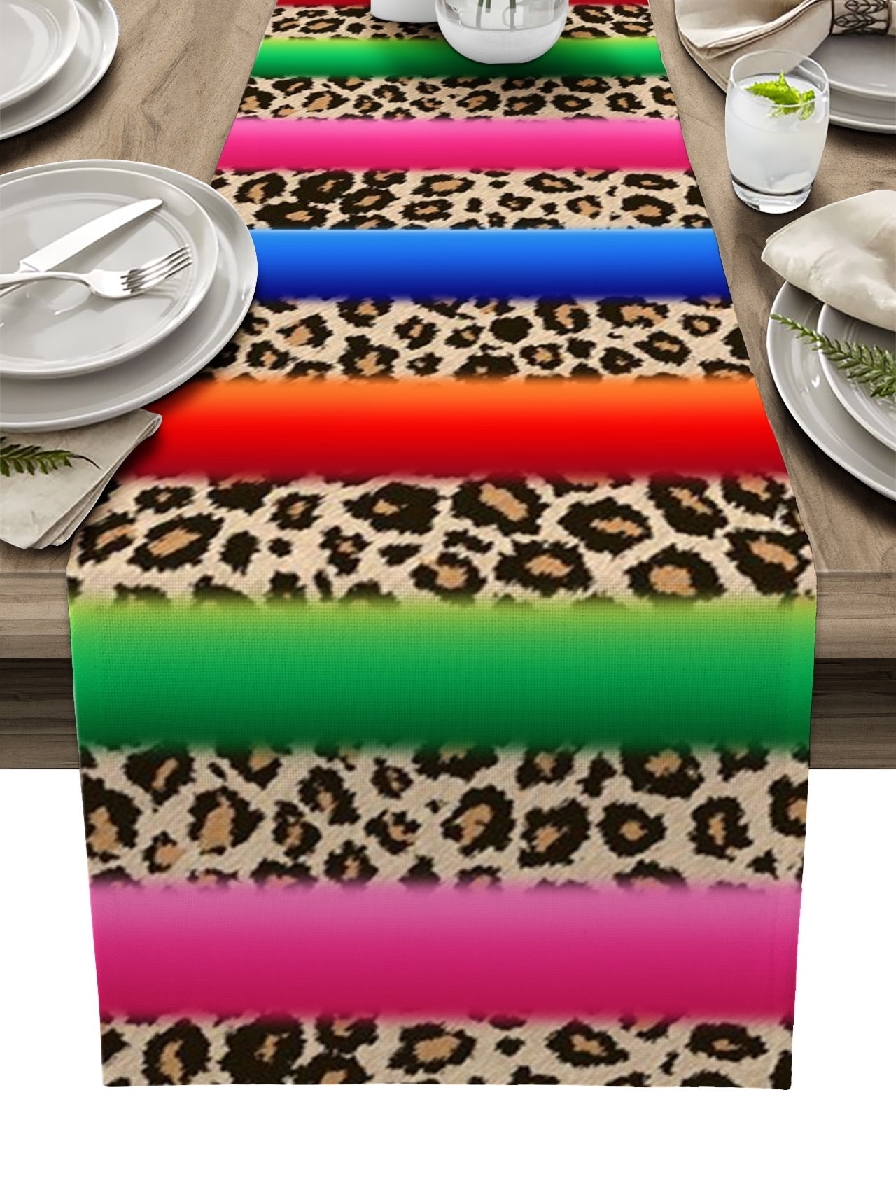 Colorful Leopard Print Table Runner 108 Inches, Brown Animal Texture ...