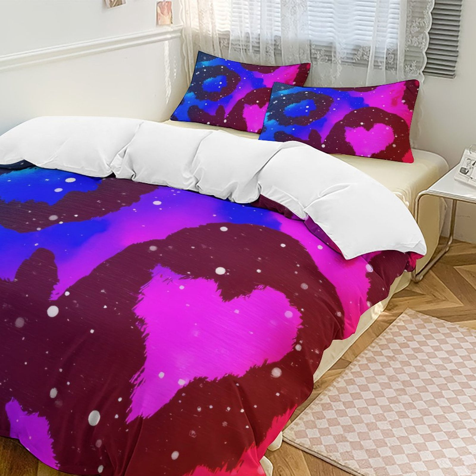 Colorful Leopard Print with Hearts Duvet Cover Set Themed Multicolor ...