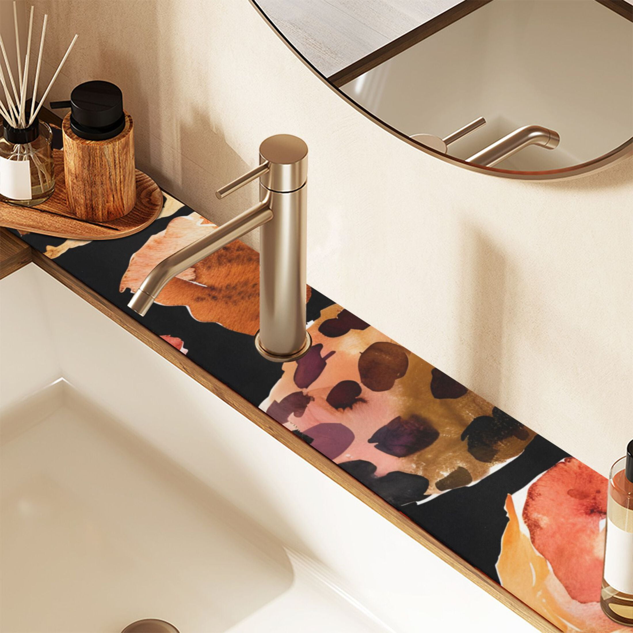 Colorful Leopard Skin Heart Sink Splash Guard Faucet Drying Mat 30"x5.4 ...