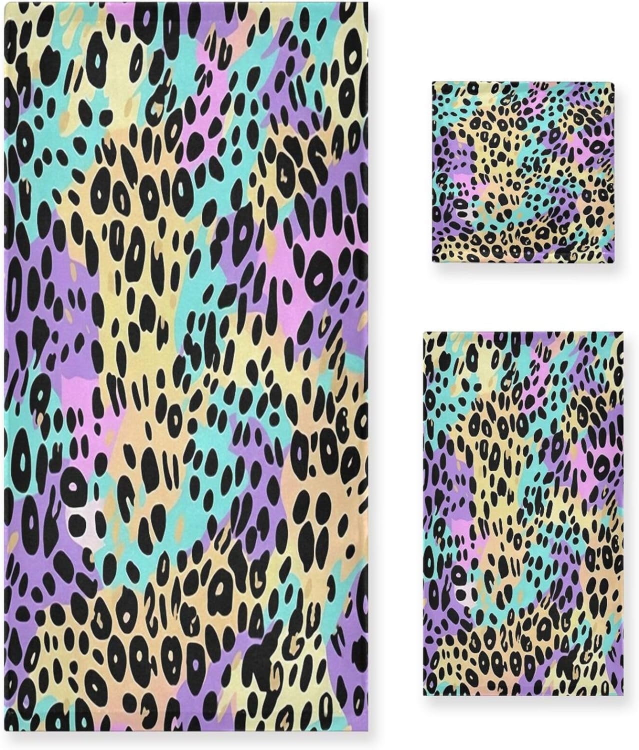 Colorful Leopard Towels 3 Pack Bath Towels for Bathroom Set Soft Cotton ...