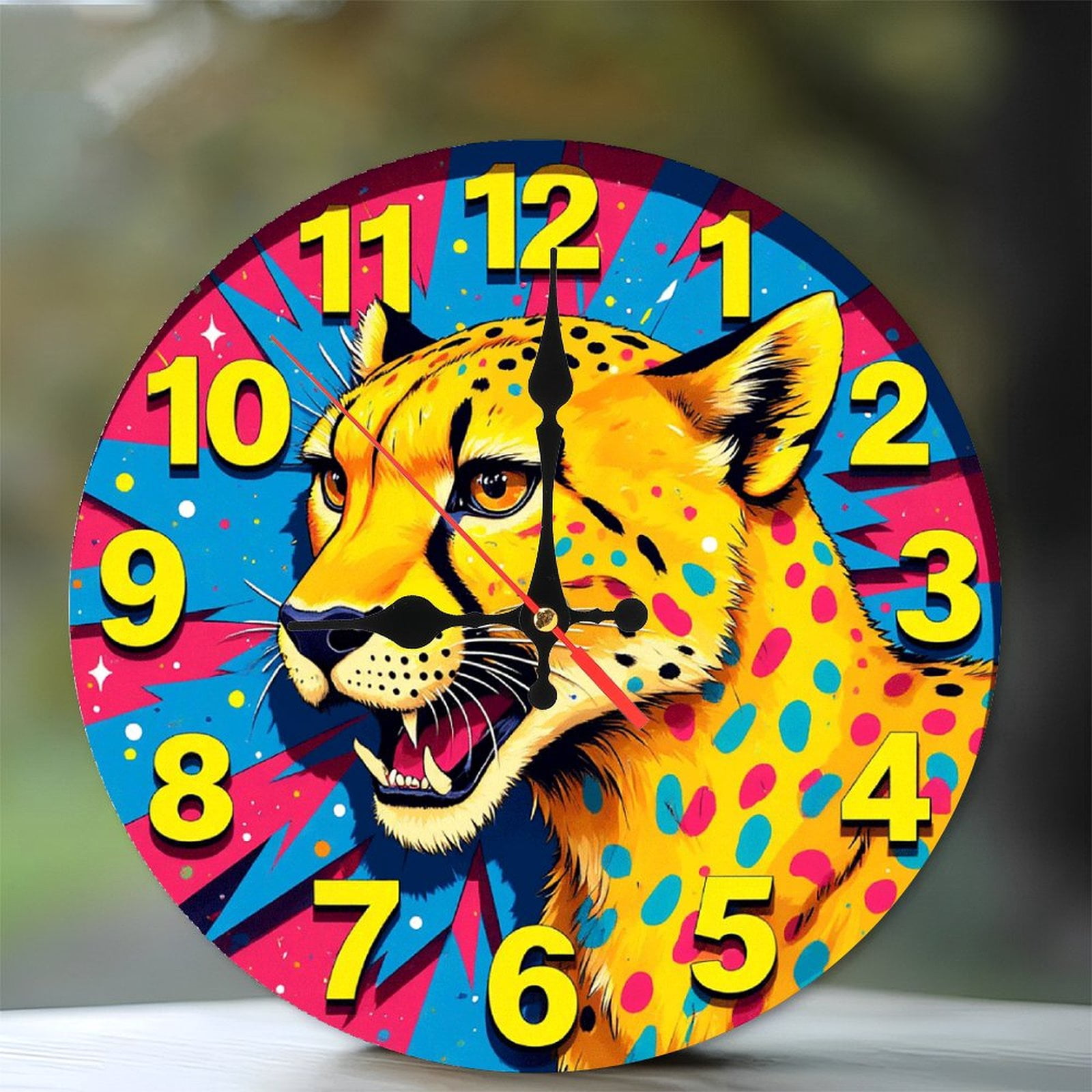 Colorful Leopard Wall Clock Unique Design 10-Inch Silent Wooden Wall ...