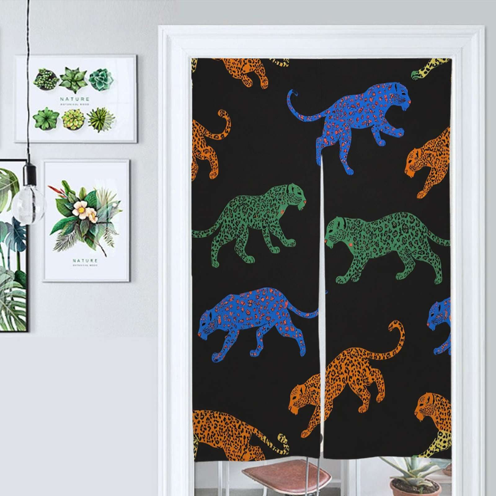 Colorful Leopards Dark Background Repeat Door Curtain Nordic Living ...