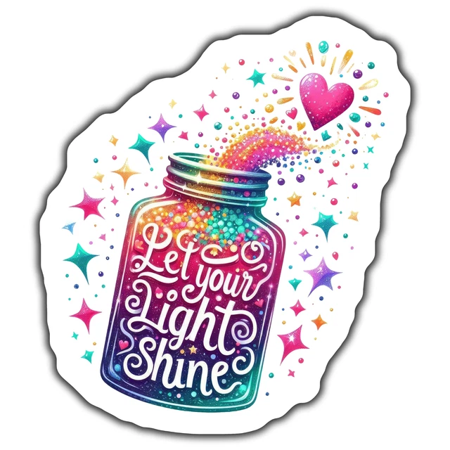 Colorful Let Your Light Shine Jar Sticker, Positive Quotation Stickers ...