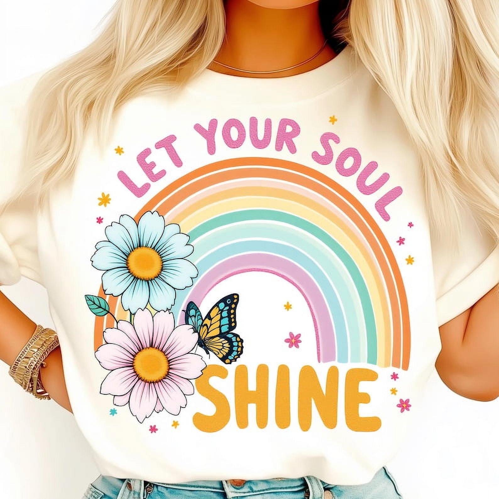 Colorful Let Your Soul Shine Rainbow T-shirt, Floral Butterfly Clipart ...