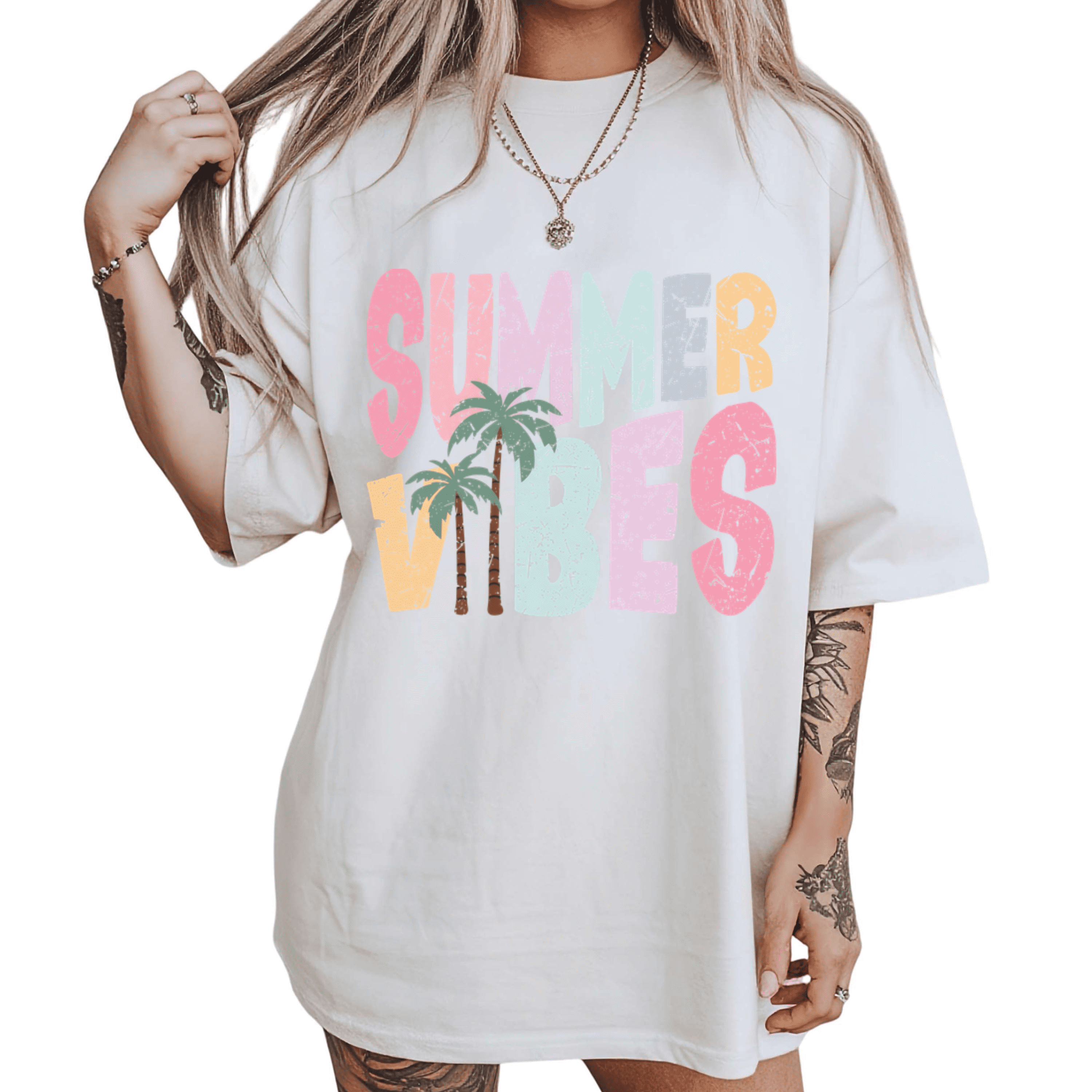 Colorful Letter Palms Shirts White S-5XL Joyful Vacation Art Print ...