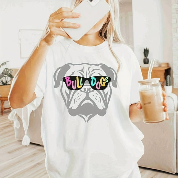 Colorful Letter Sungles Bulldogs Mascot Fun Tea School Spirit S1Hirt ...