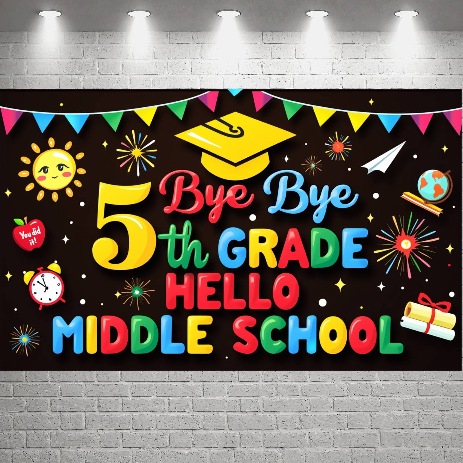 Colorful Letters 5th Grade Graduation Banner Graduation Cap Design ...