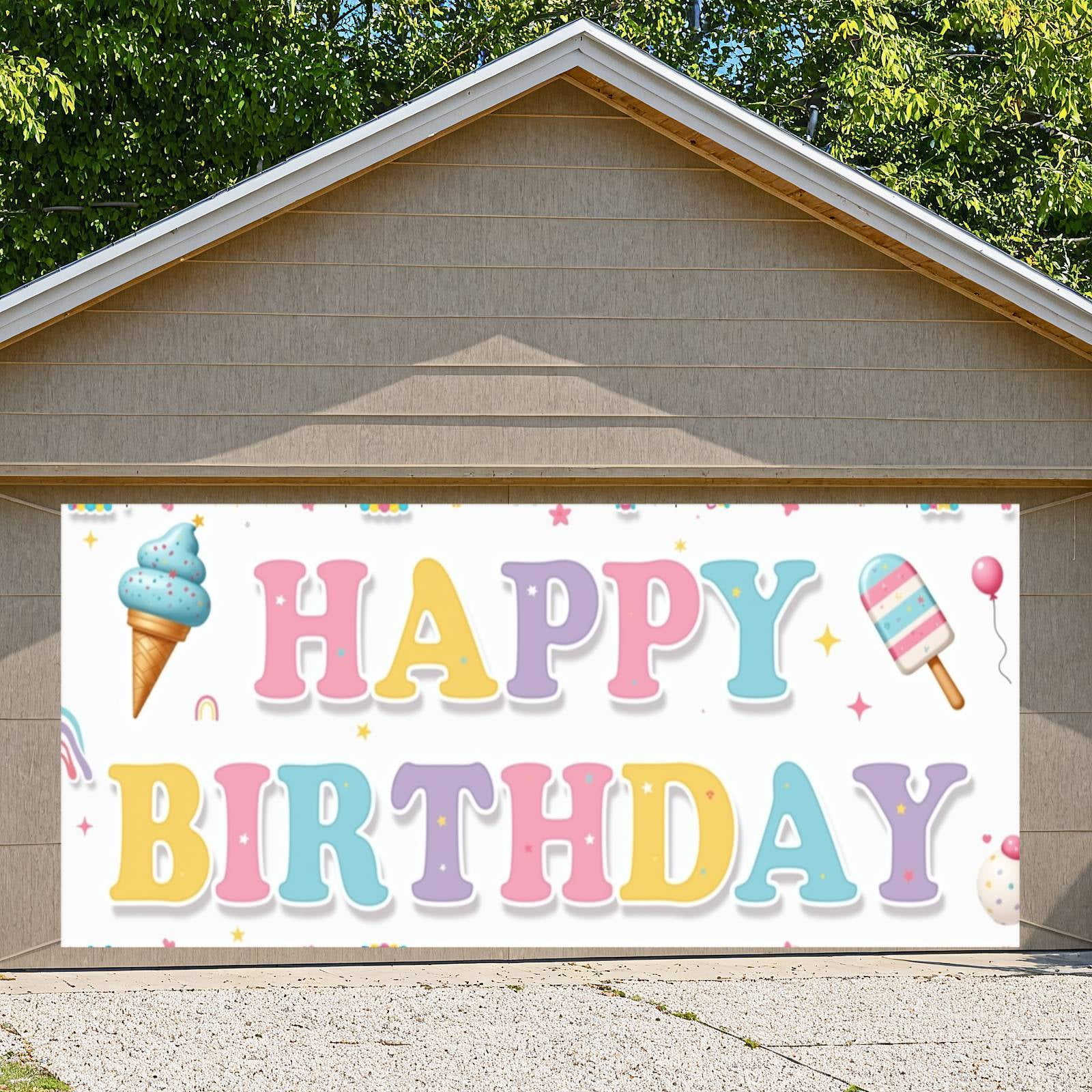 Colorful Letters Banner Ice Cream Design Birthday Party Backdrop Pastel ...