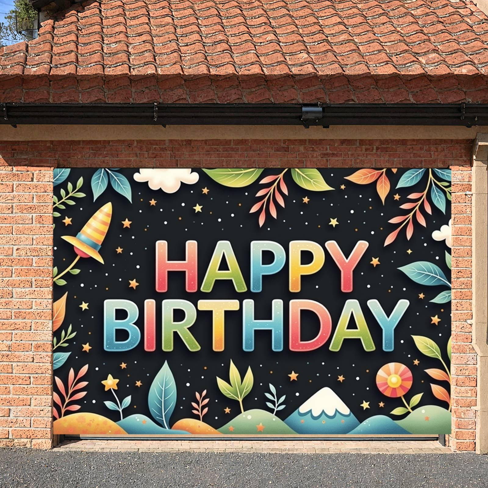 Colorful Letters Happy Birthday Banner Floral Leaves Party Backdrop ...