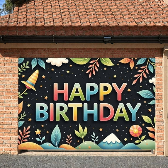 Colorful Letters Happy Birthday Banner Floral Leaves Party Backdrop ...