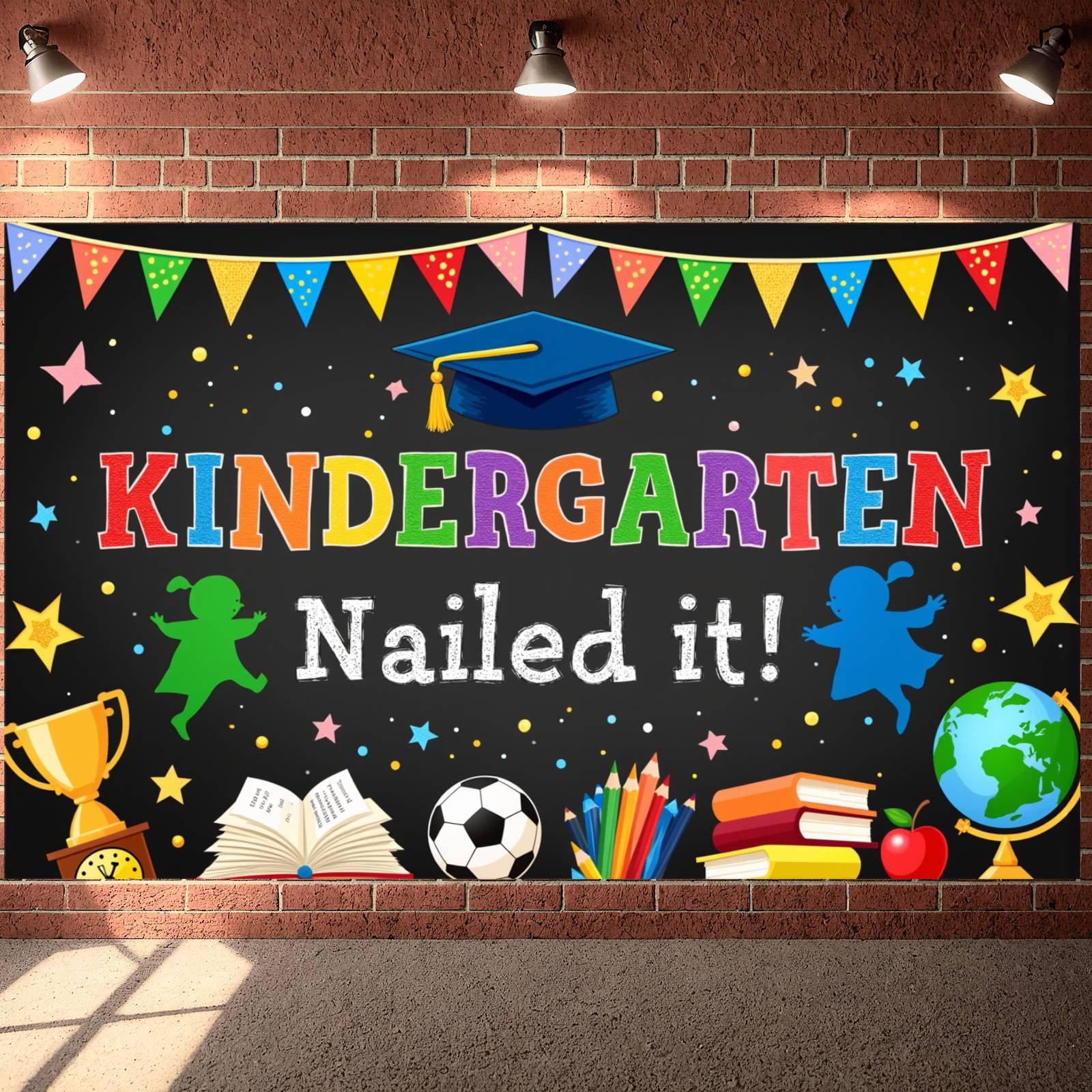 Colorful Letters Kindergarten Graduation Banner Graduation Cap Design ...