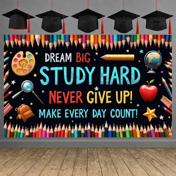 Colorful Letters Kindergarten Graduation Banner Graduation Cap Design ...