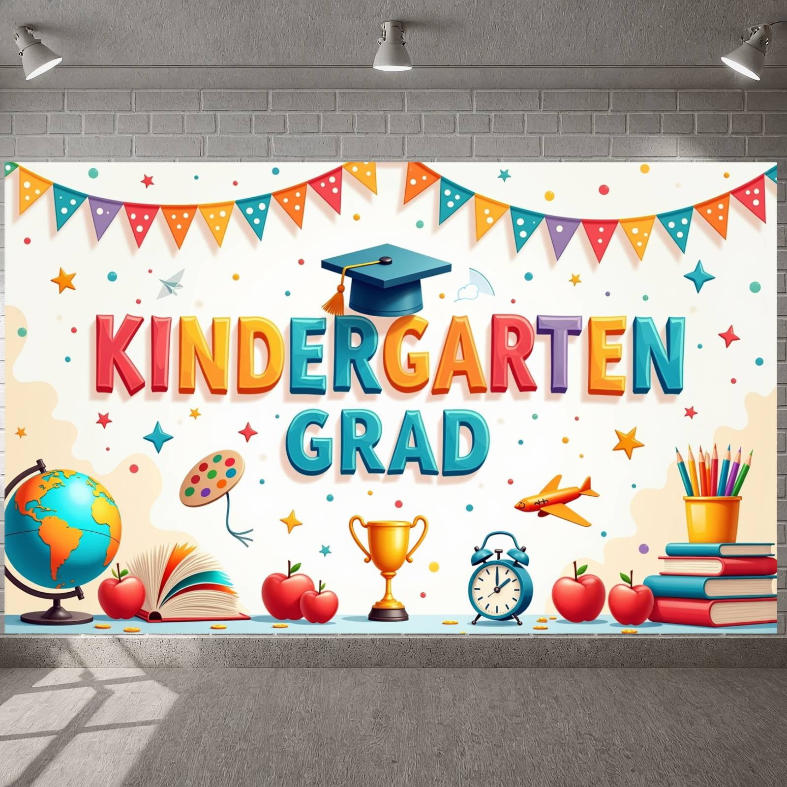 Colorful Letters Kindergarten Graduation Banner Graduation Cap Design ...