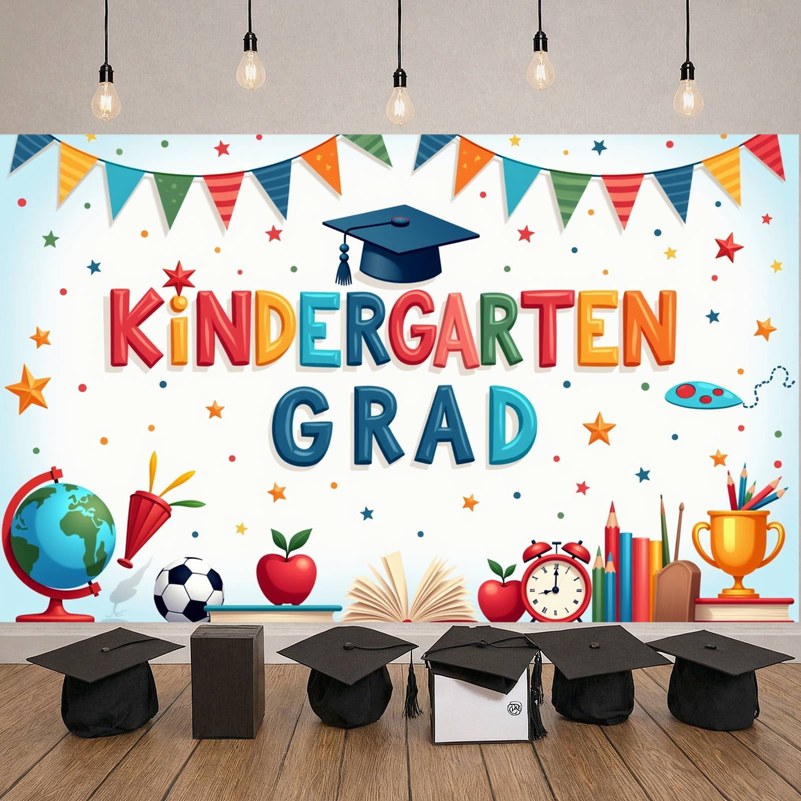Colorful Letters Kindergarten Graduation Banner Graduation Cap Design ...