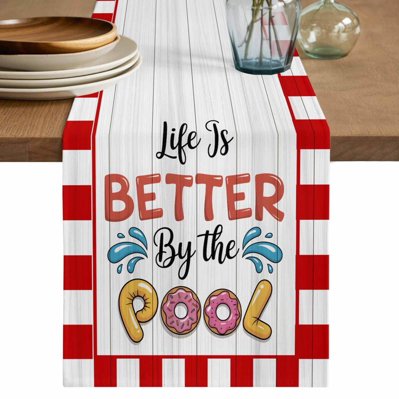 Colorful Letters Table Runner 60 Inches, Boho Summer Swimming Circles ...