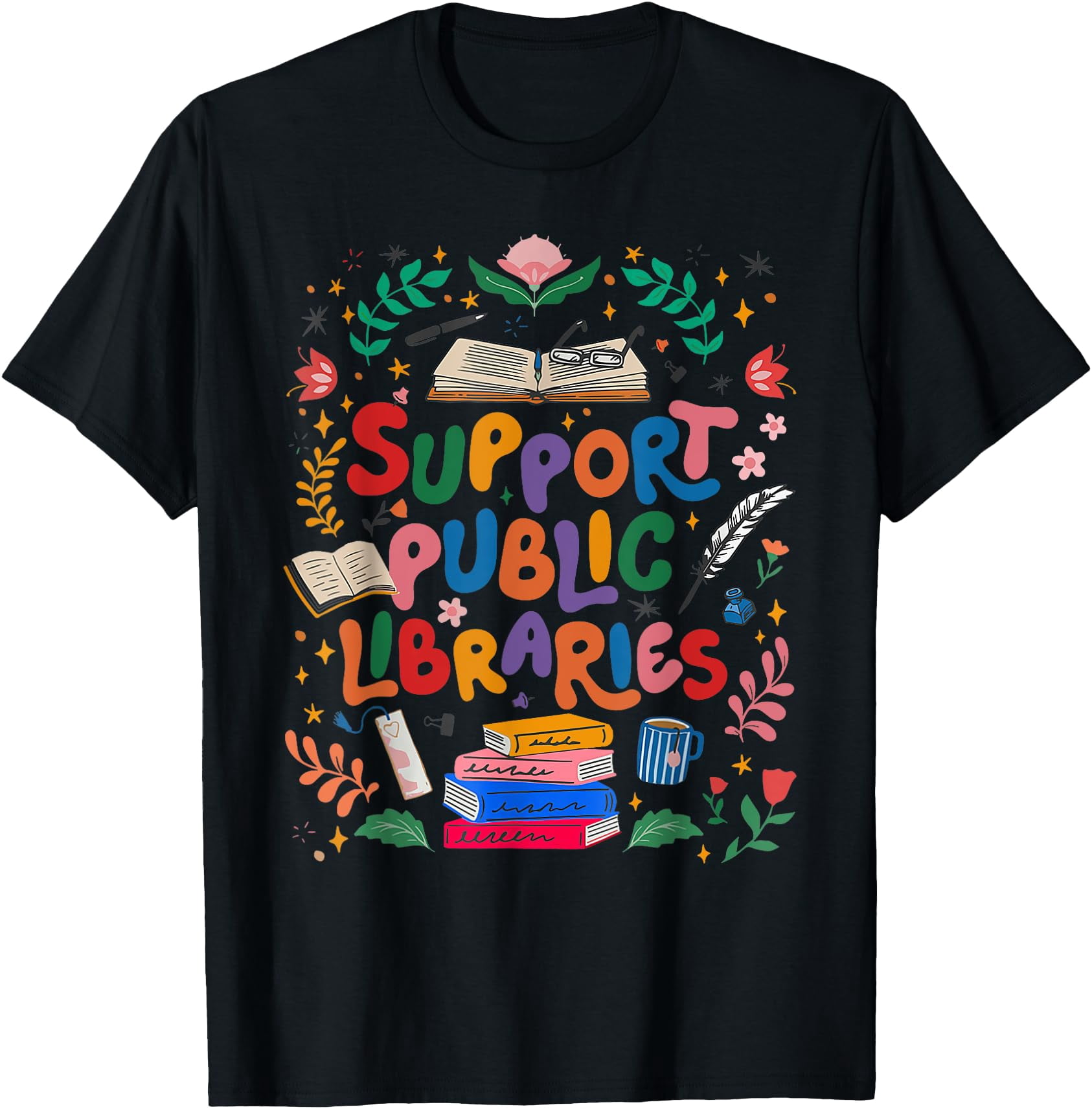 Colorful Library Support T-Shirt for Book Lovers - Celebrate Public ...