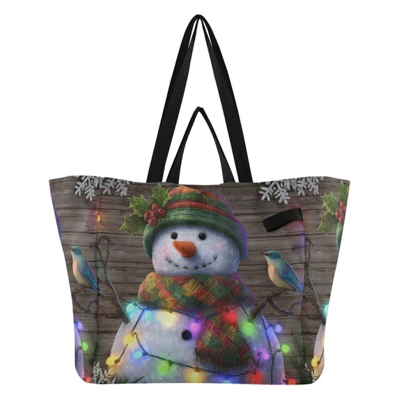 Colorful Light Snowman Canvas Tote Bag Large Capacity Reusable Tote ...