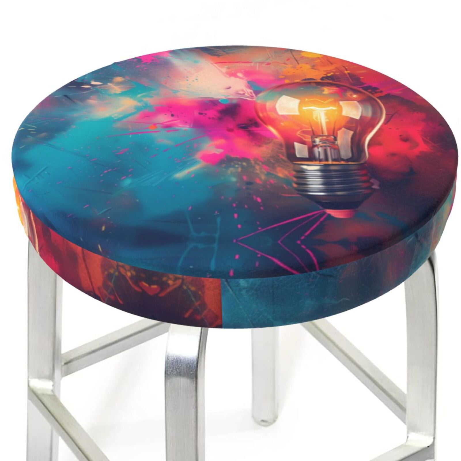 Colorful Lightbulb Abstract Round Bar Stool Seat Covers, Elastic Round ...