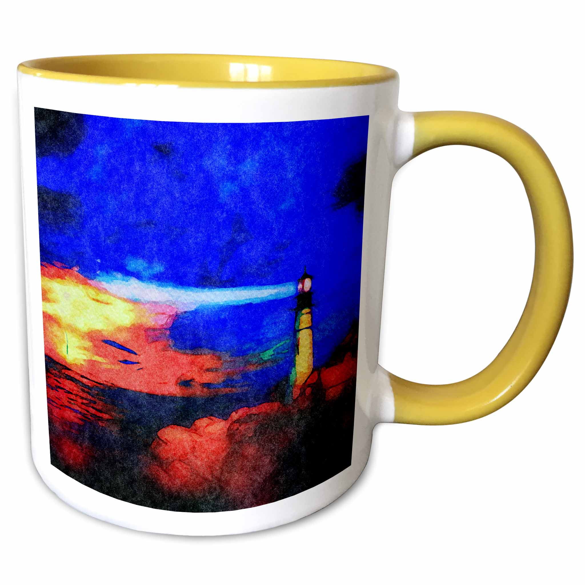 3drose, Colorful Lighthouse at Night Image of Watercolor Painting, 11oz ...