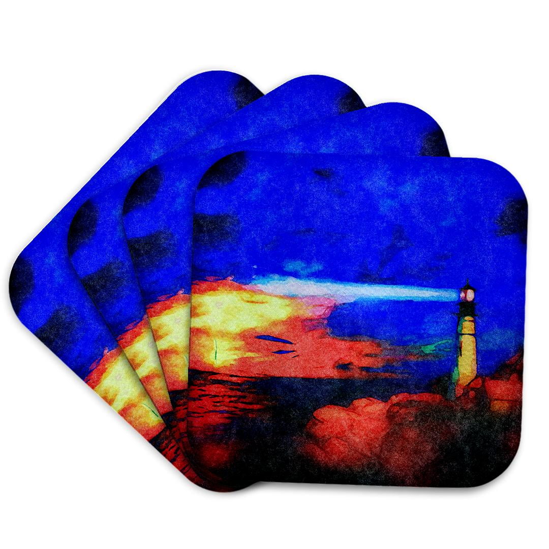 3drose, Colorful Lighthouse at Night Image of Watercolor Painting, Set ...