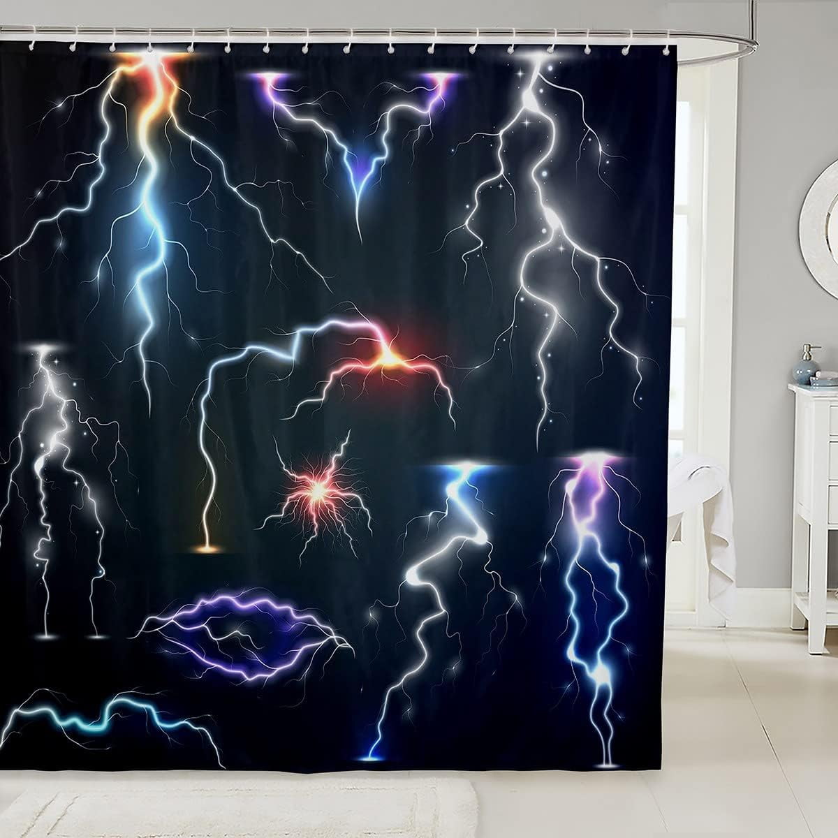 Colorful Lightning Bath Curtain 72"Wx84"L,Trippy Landscape Shower ...