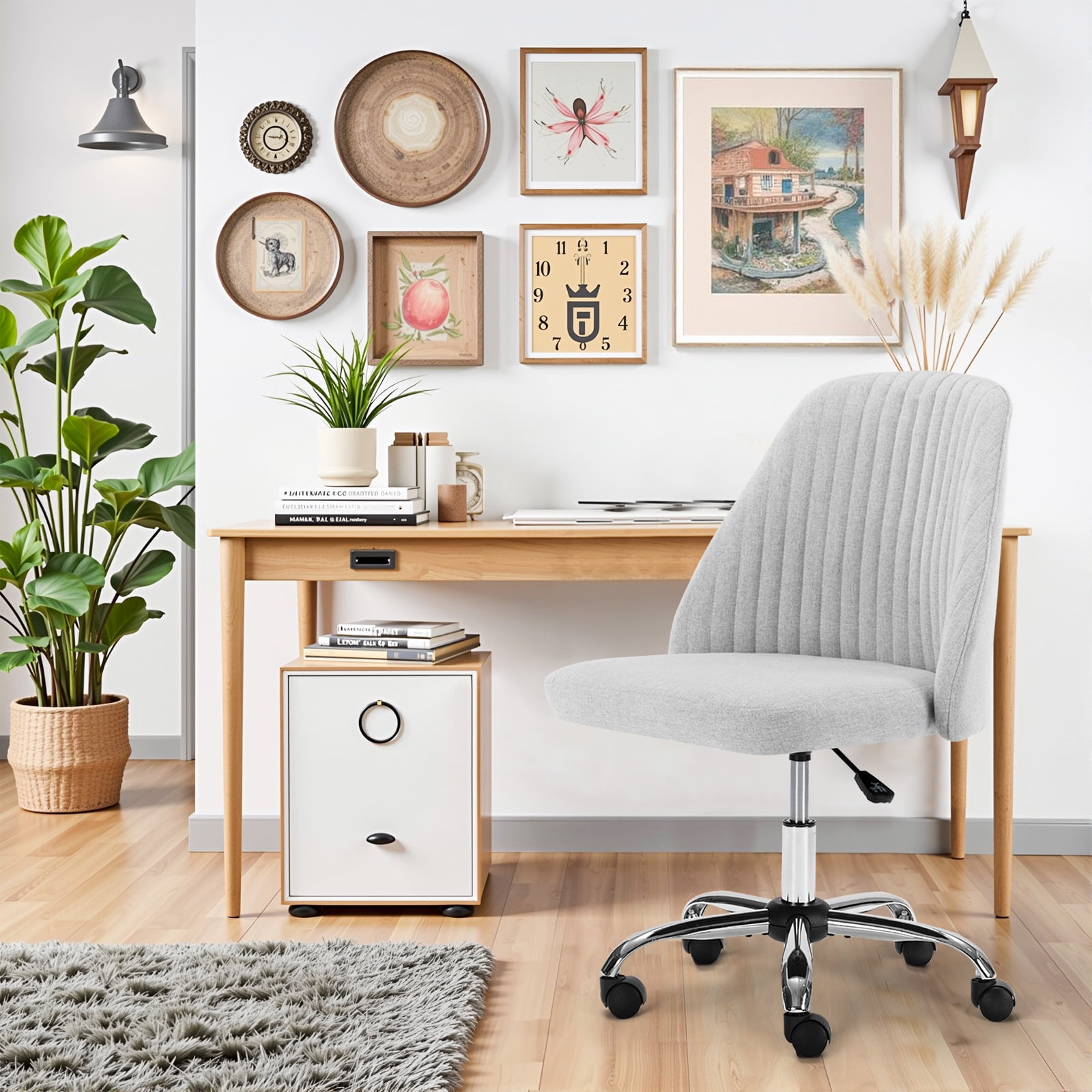 Colorful Linen Desk Chair, Comfy Thick Seat with Swivel Wheels, Armless ...