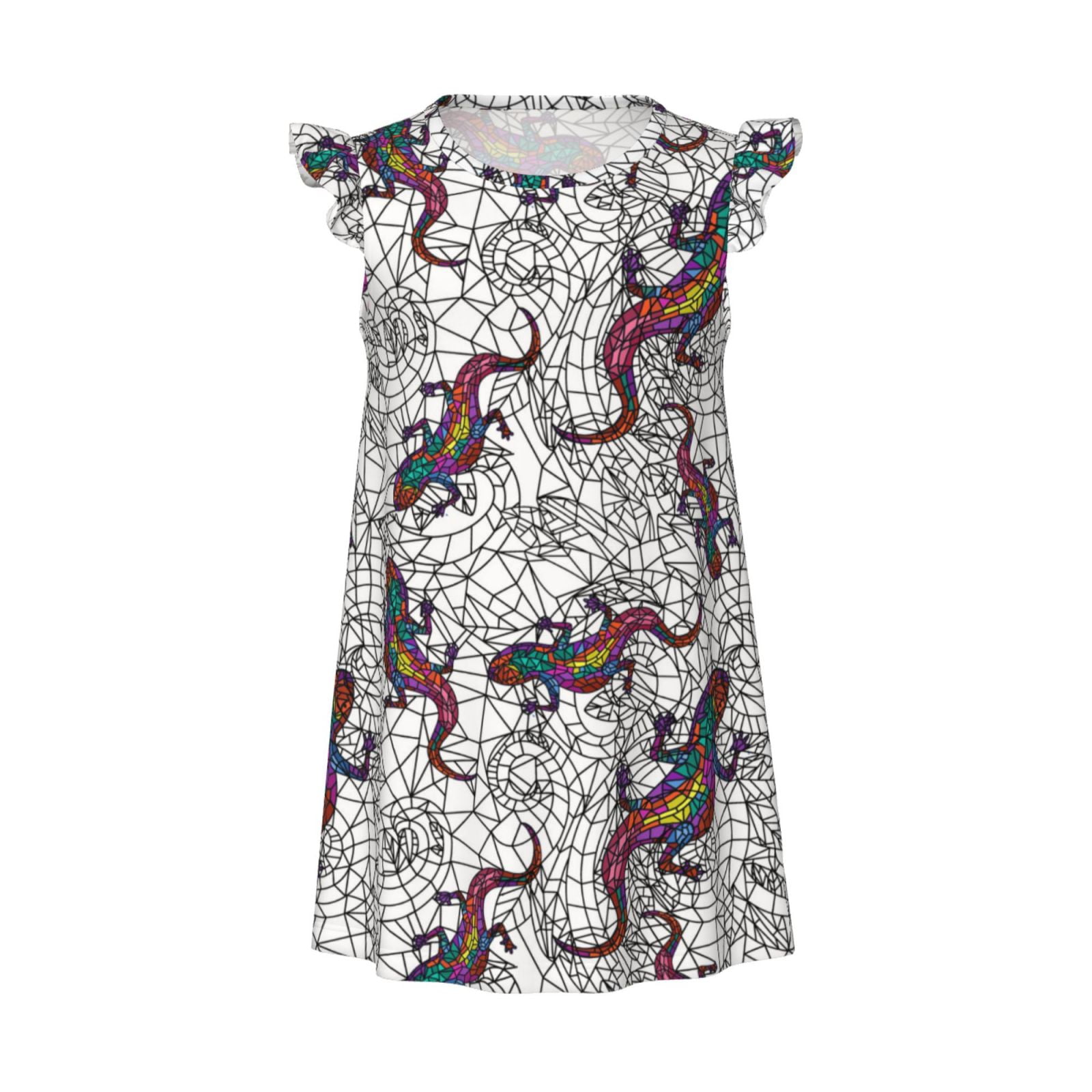 Colorful Lines Lizard Gecko Girls Nightgowns, Short Sleeves Dress Girls ...