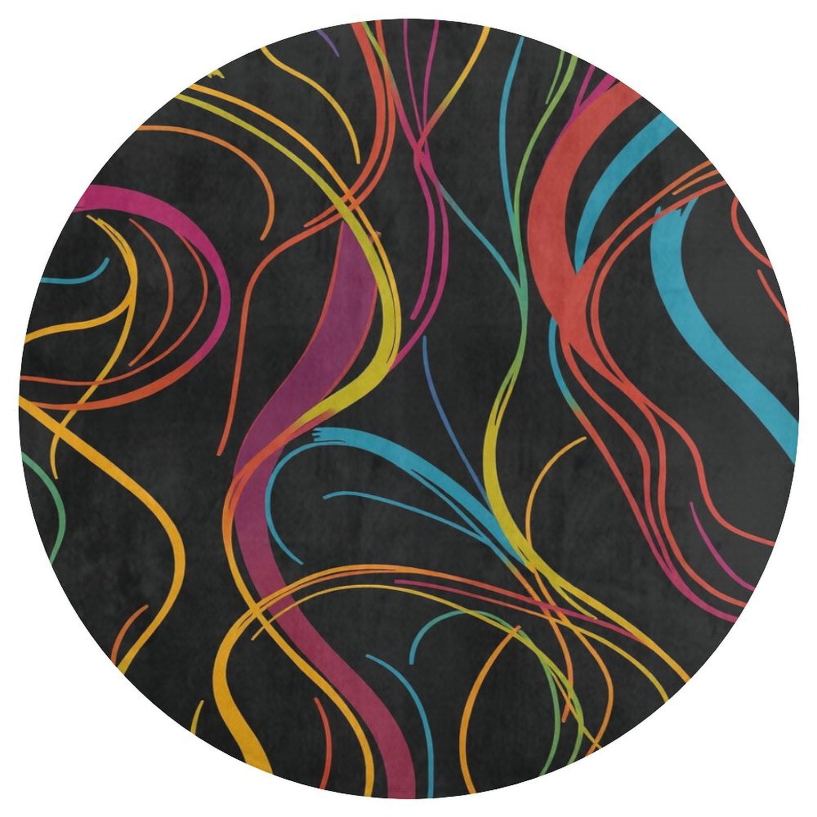 Colorful Lines on Black.(2) Round Area Rug,Circle Carpet Rug for Living ...