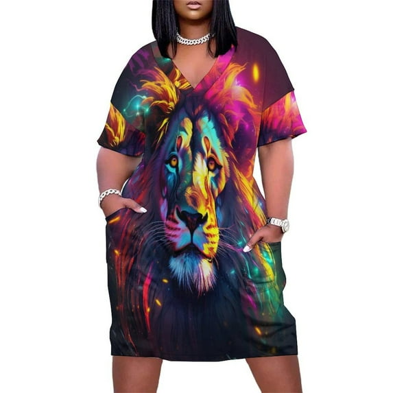 Colorful Lion Art Loose Pocket Dress Dresses Summer Summer Dresses for ...