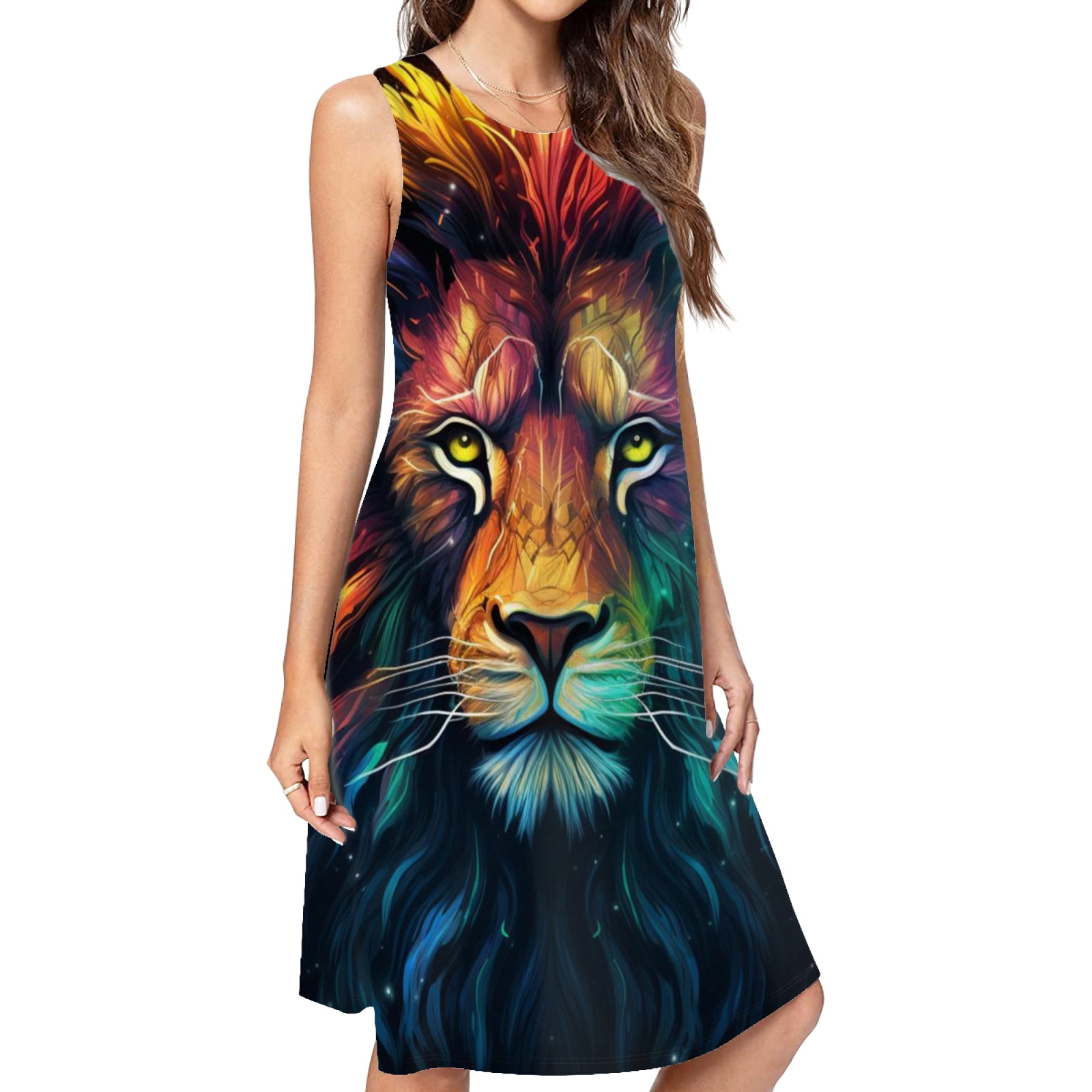Colorful Lion Art Spring Summer Dresses For Women Fashion Dress Casual ...