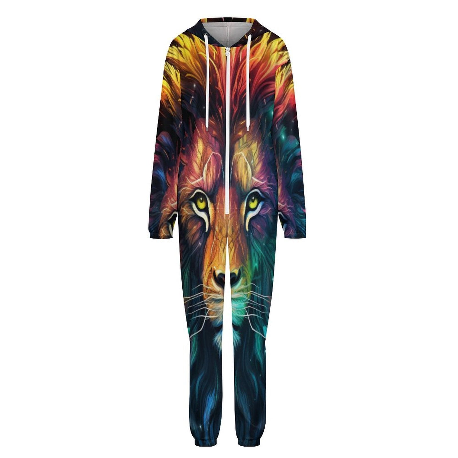 Colorful Lion Art Unisex Adult Onesie Pajamas with Pockets for Women ...