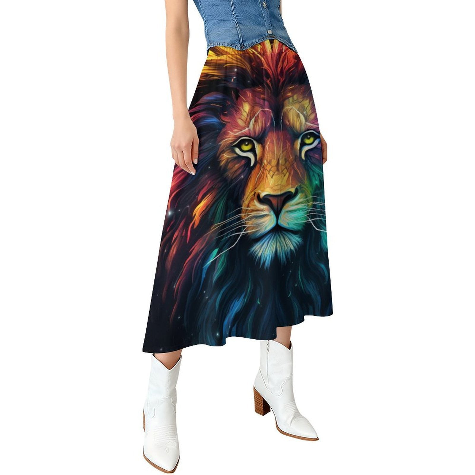 Colorful Lion Art Women High Waist Midi Skirt Elegant Midi Skirt High ...