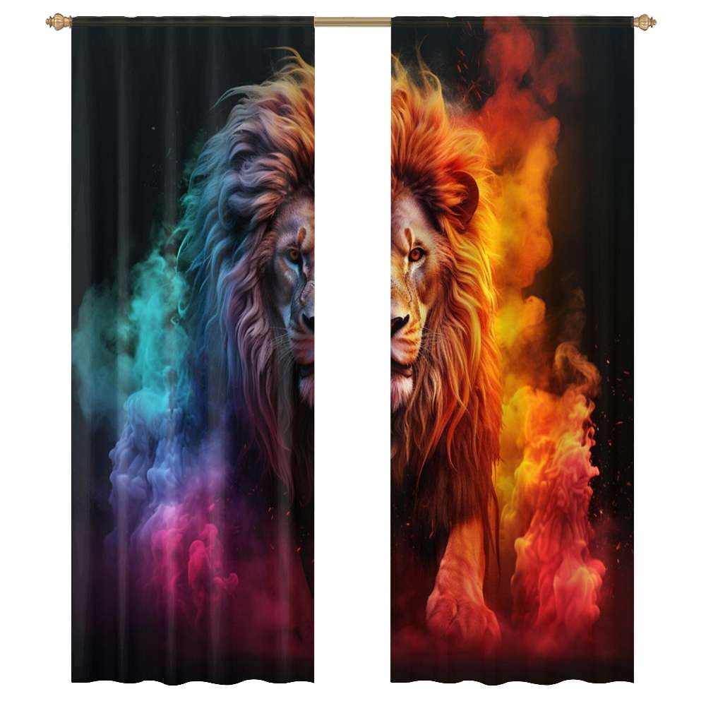Colorful Lion Flame Art Sheer Voile Curtain Window Tulle Curtains For ...