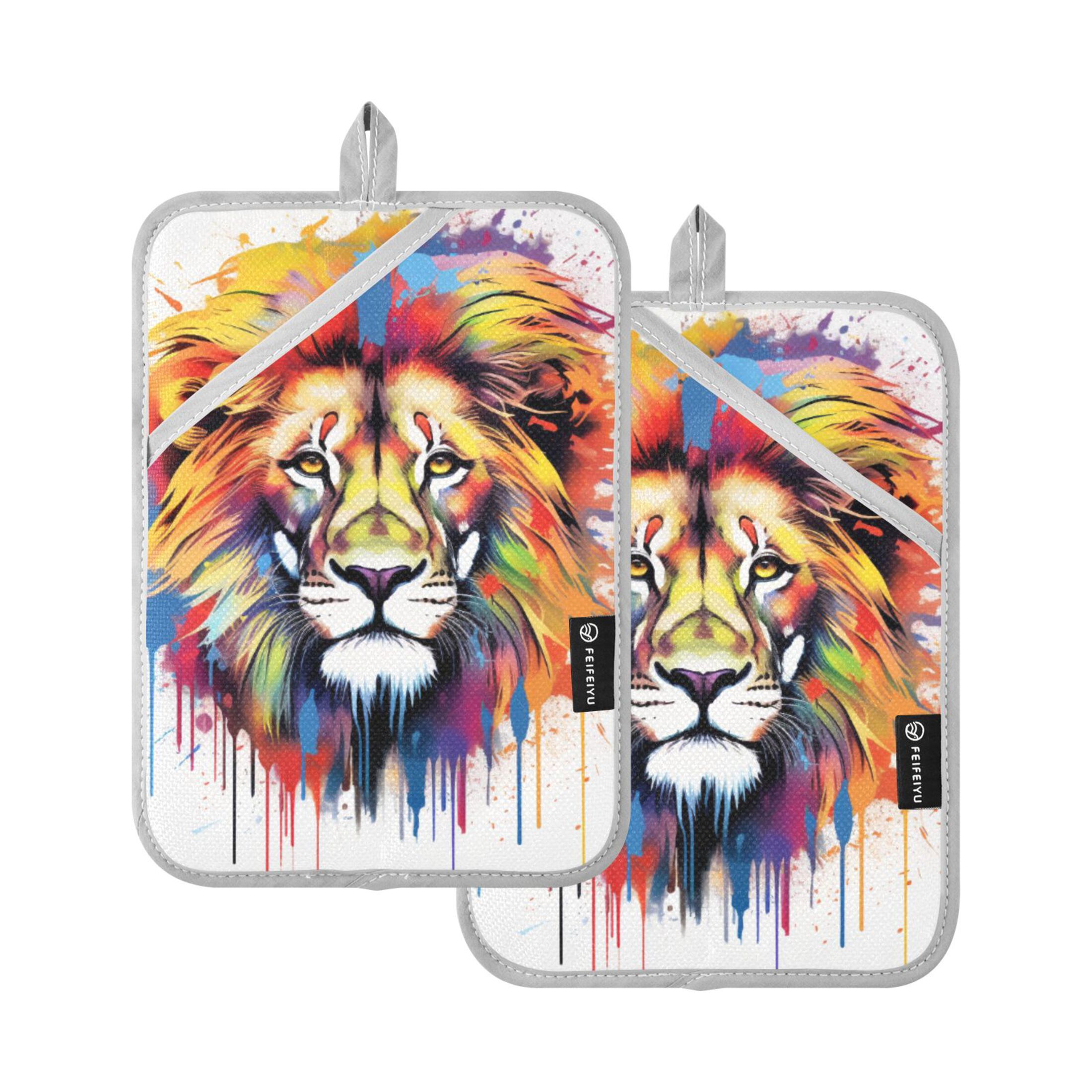 Colorful Lion Head Oven Mitts 2 Pcs Pot Holders Sets Heat Resistant for ...