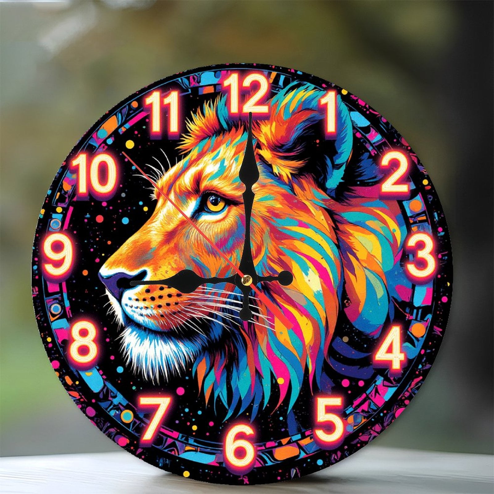 Colorful Lion Head Wall Clock Art for Home Decor 10-Inch Silent Wooden ...
