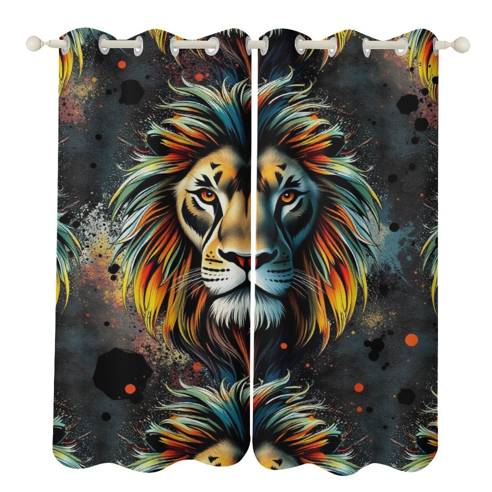 Colorful Lion Portrait Curtains for Bedroom Living Room Drapes Kitchen ...