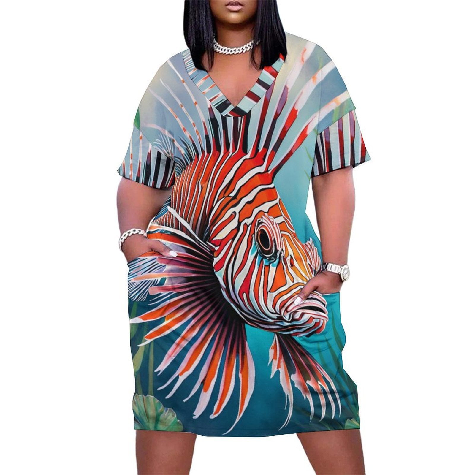 Colorful Lionfish Art Print Loose Pocket Dress Dresses Summer Summer ...
