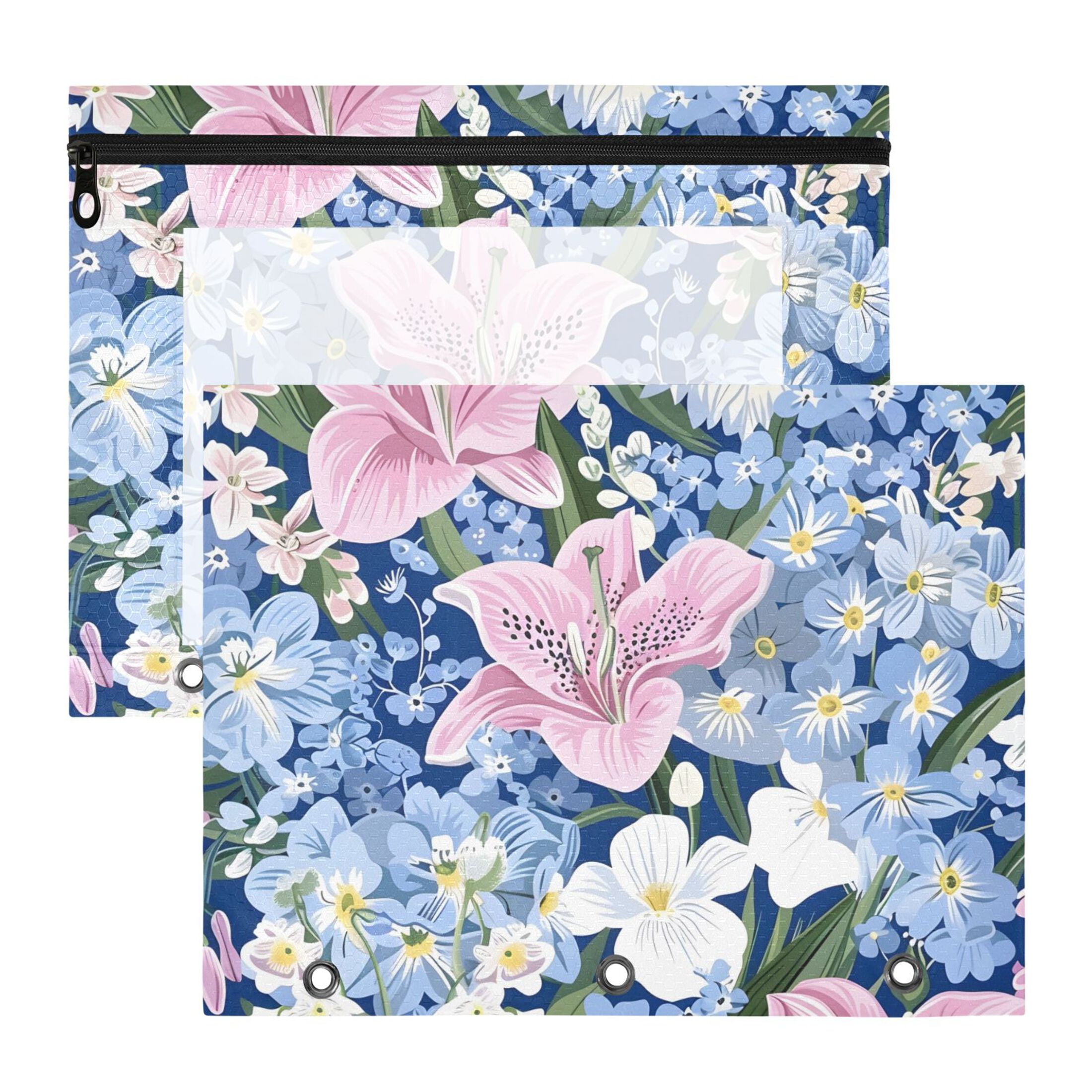Colorful Lisianthus Flowers Leaves 3-Ring Binder Pouches A4 Size Zipper ...