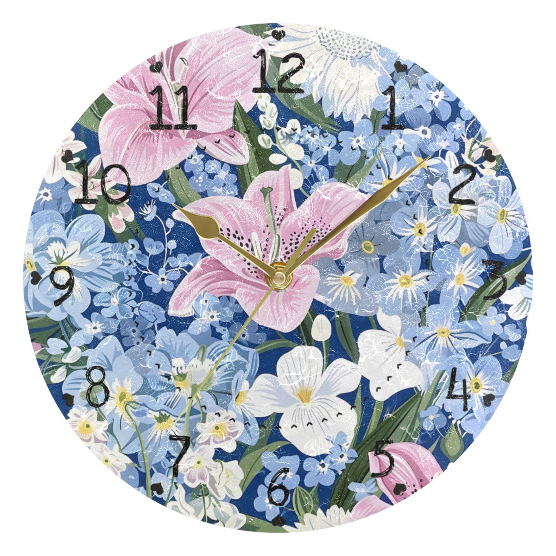 Colorful Lisianthus Flowers Leaves Round Wall Clock Silent Analog ...