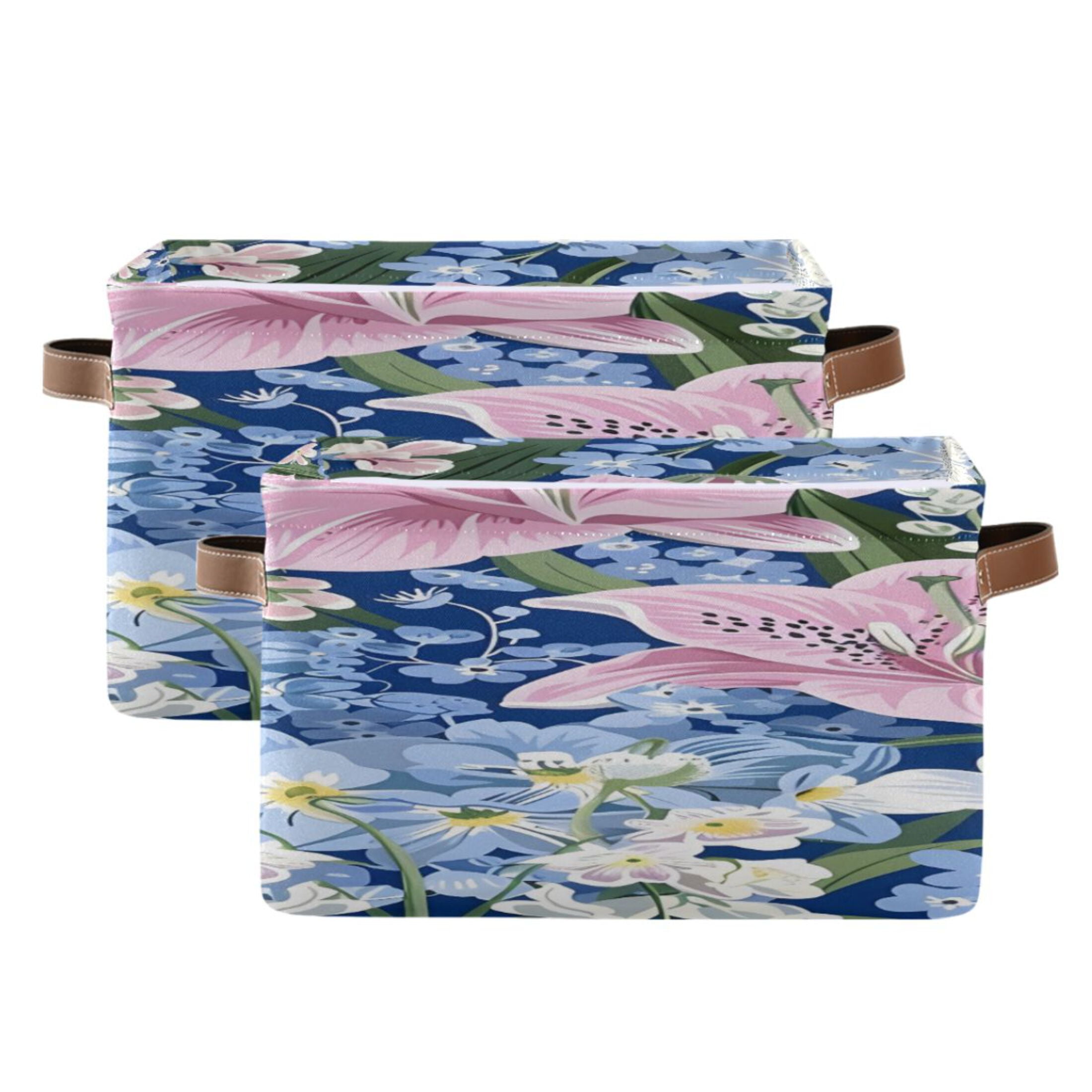 Colorful Lisianthus Flowers Leaves Square Storage Bins with Handles ...