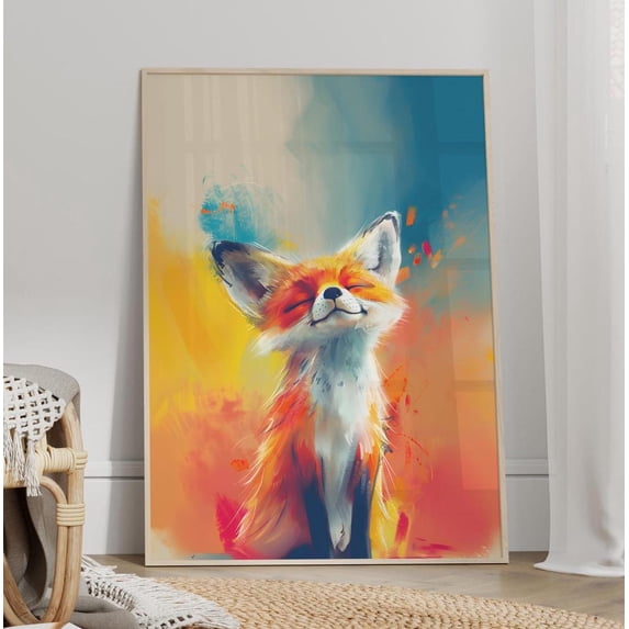 Colorful Little Fox Wall Art Cute Nursery Animal Decor, Unframed Canvas ...